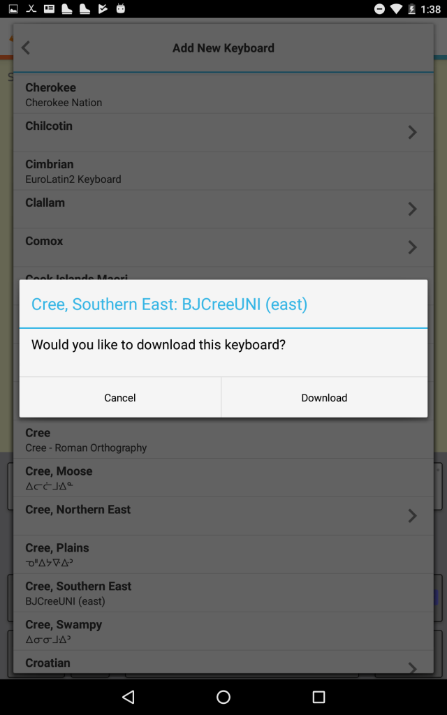 Typing Cree Syllabics on mobile devices