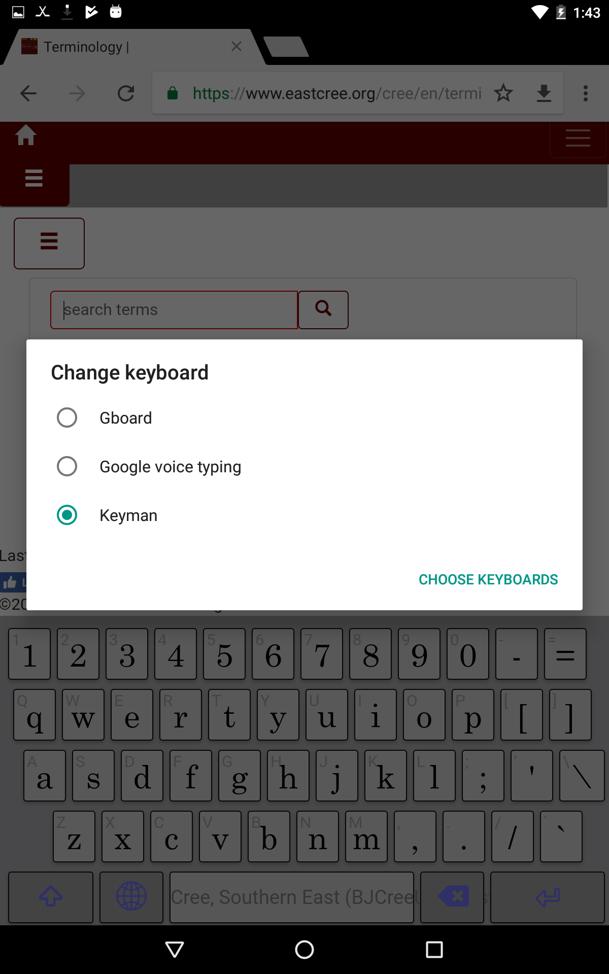 Typing Cree Syllabics on mobile devices